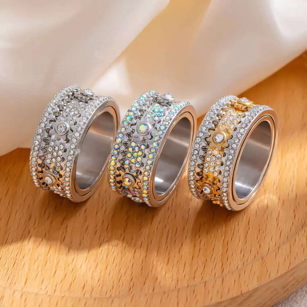 Anxiety Relief Rotatable Couple Ring 8mm Wide Gear... From ...