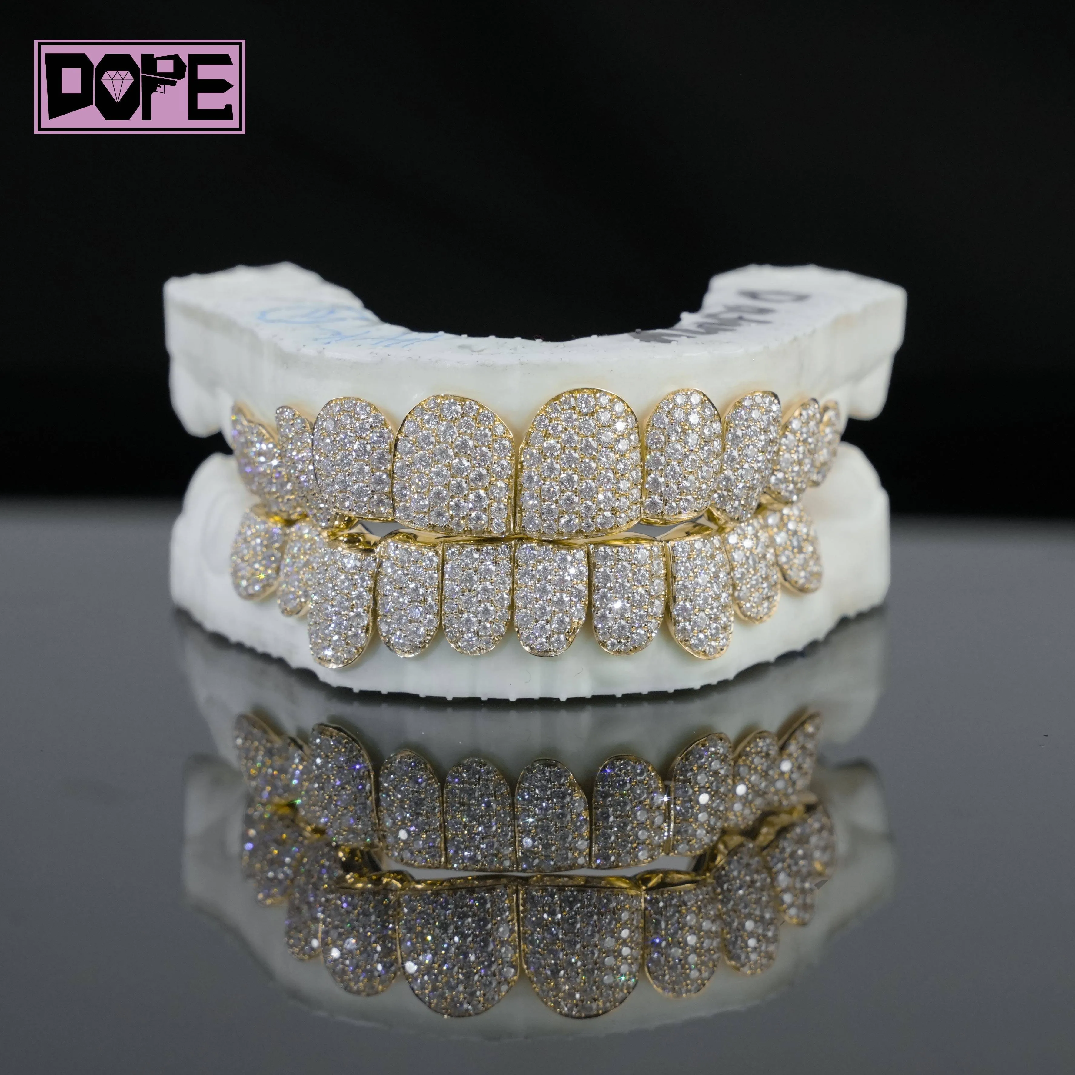 Iced Out Hiphop Jewelry Grillz Honeycomb Set 925 Silver 18K Gold Plated ...