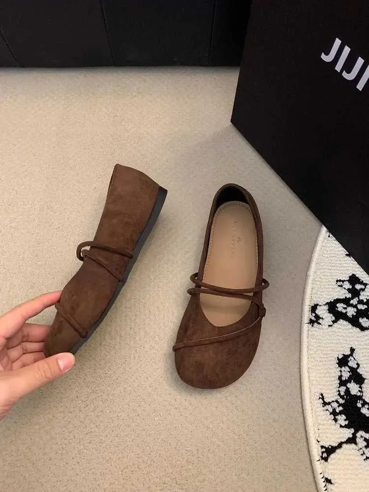 Womens Brown Mary Jane Flats Suede Casual Loafers Spring Autumn Flat ...