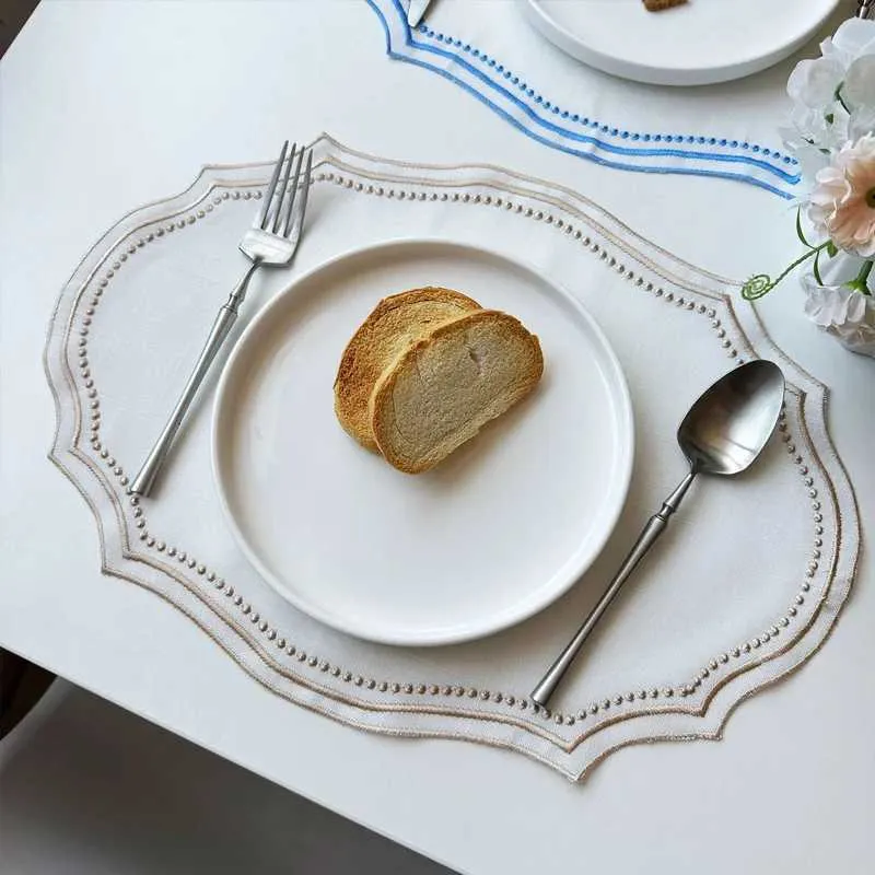 Y2k Vintage French Lace Bamboo Table Mat Irregular Shape Embroidered ...