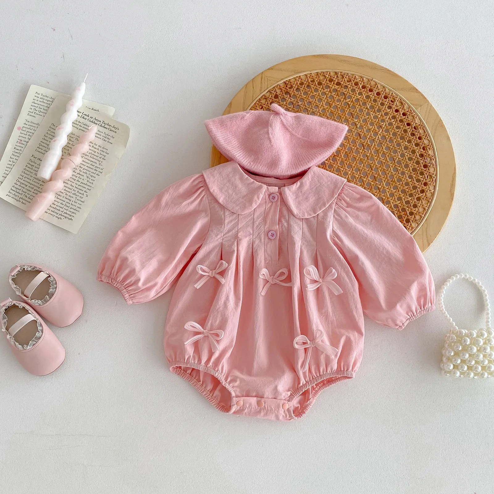 Spring and Autumn Baby Girl Cute Bow Long Sleeve Triangle Climbing Suit ...