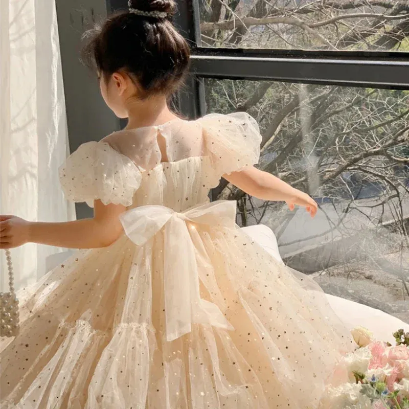 2-10Y Girls Velvet Sequin Birthday Dress Korean Princess Bubble Sleeve ...