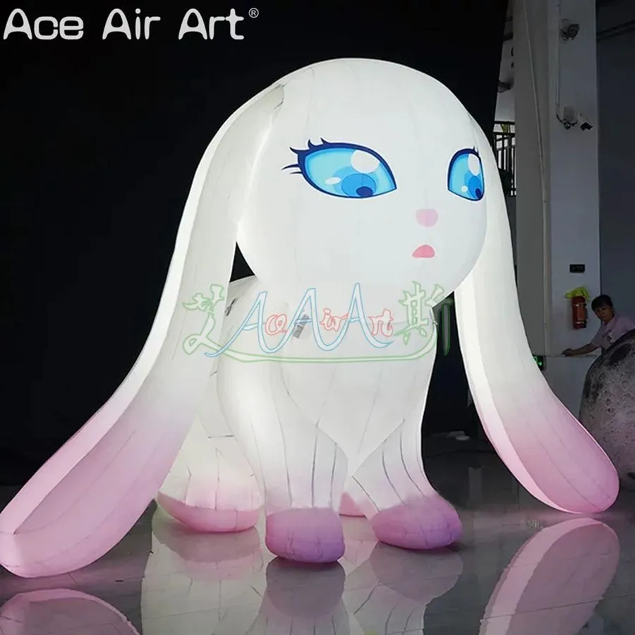 Custom 8m 26ft Pink Rabbit Inflatable With Blower Outdoor Lighted Bunny ...
