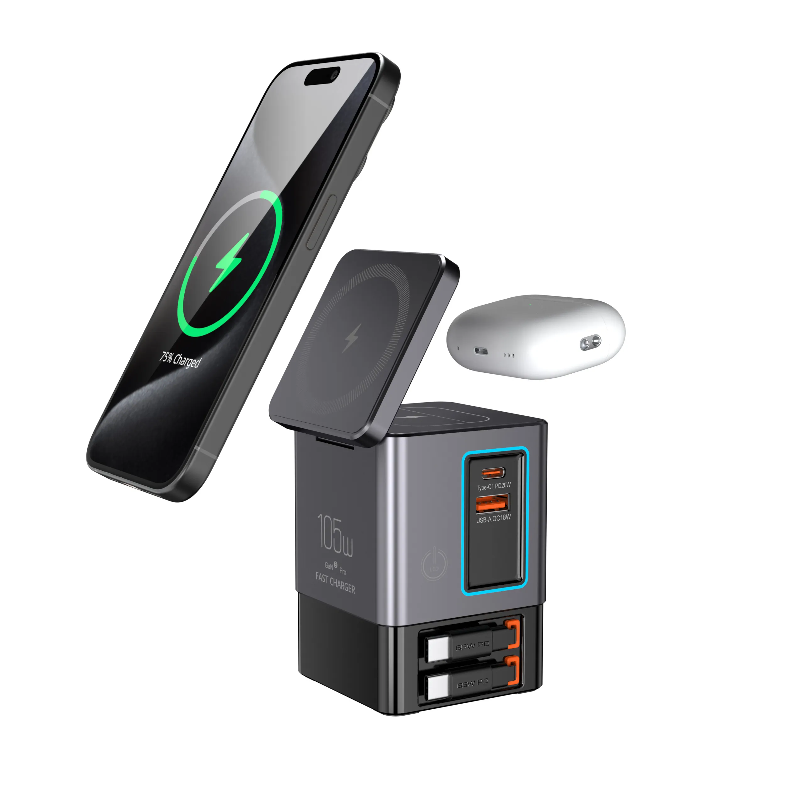 105W Charging Station With Retractable USB C Cable ... From ...