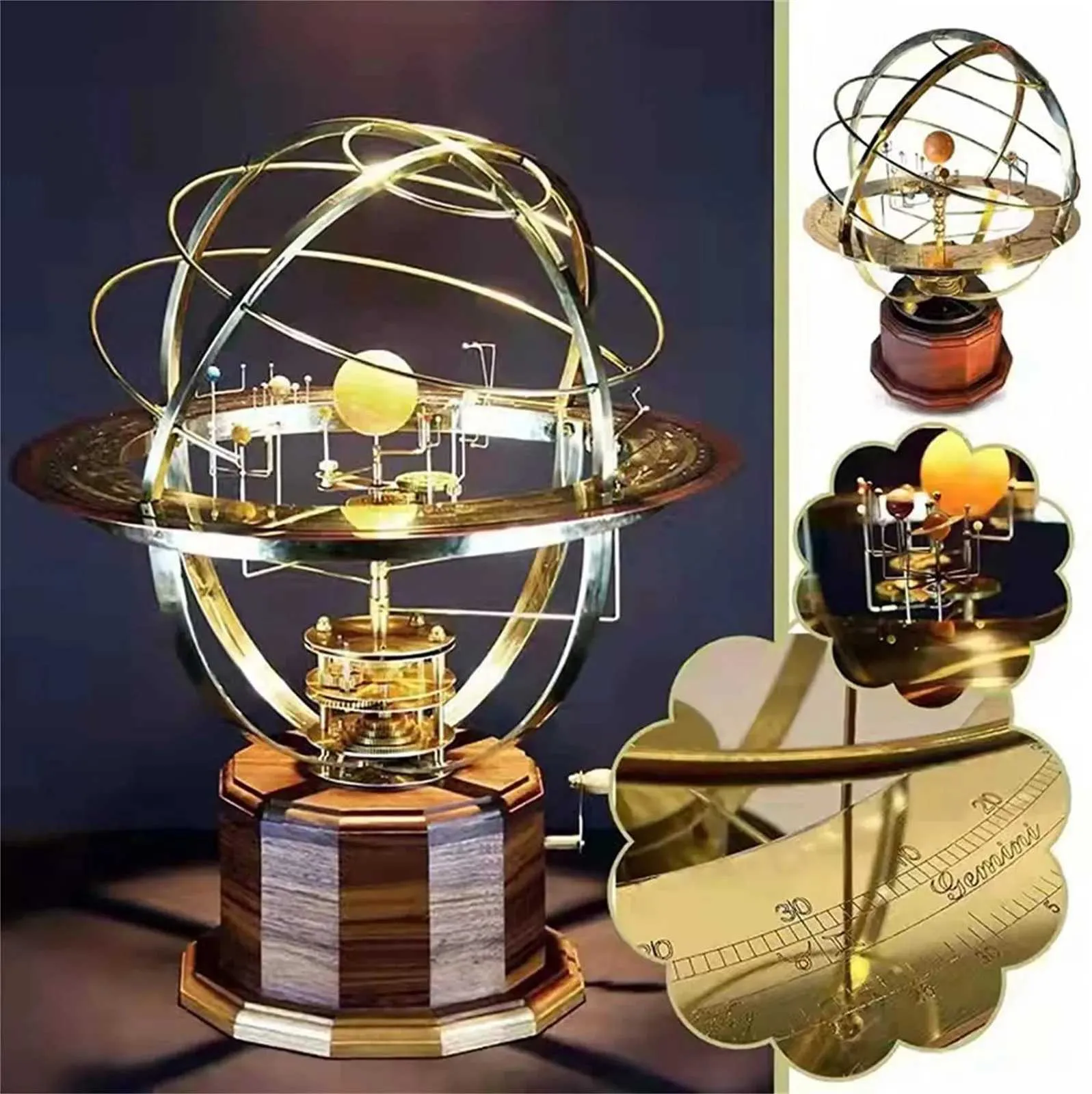 Rotating Solar System Metal Ornament Retro Planet Metal Model Kit Wood ...
