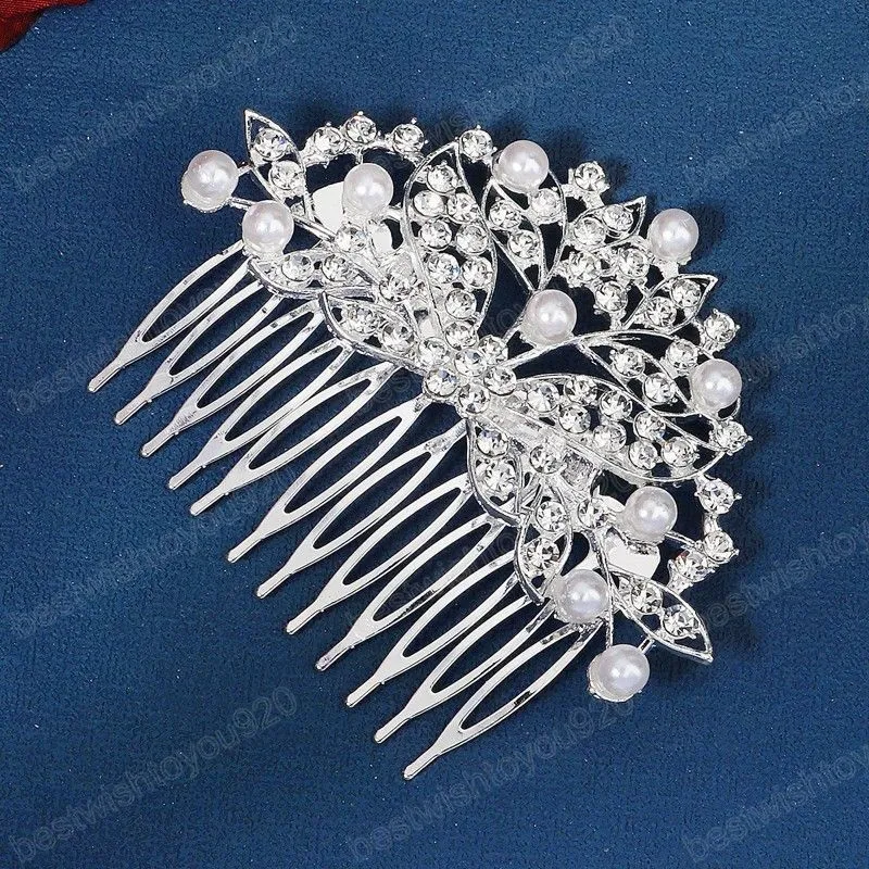 Shining Pearl Crystal Hair Pins Combs Silver Plated Rhinestone Alloy ...