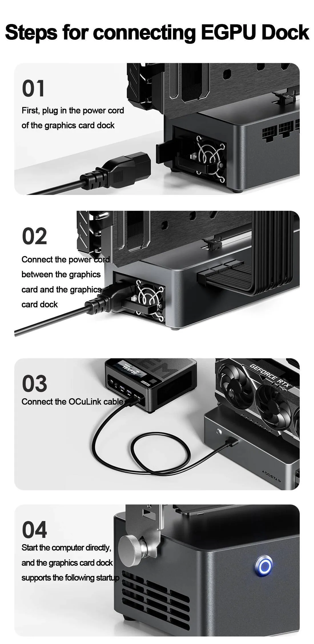 AOOSTAR AG02 EGPU Dock 800W Power Supply OCuLink USB4 Dual Ports ...