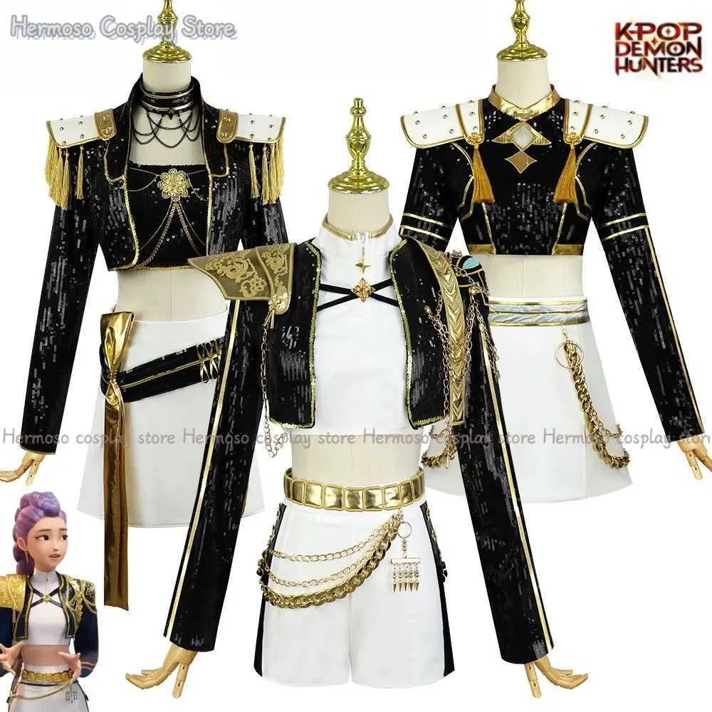 Rumi Zoey Mira Womens KPop Demon Hunter Cosplay Costume Black And Gold ...