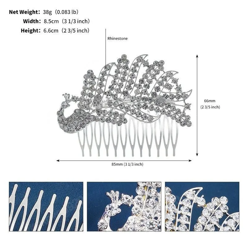 Shining Pearl Crystal Hair Pins Combs Silver Plated Rhinestone Alloy ...