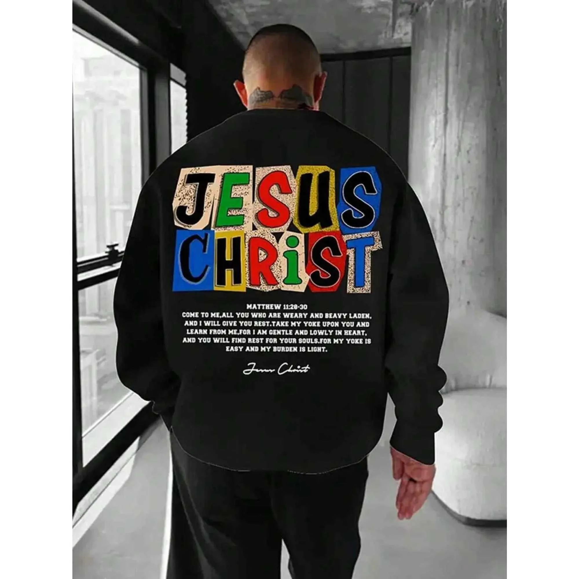 Jesus Christ Pattern Graphic Print Men Knit Sweatshirt Long V-Neck Wool ...