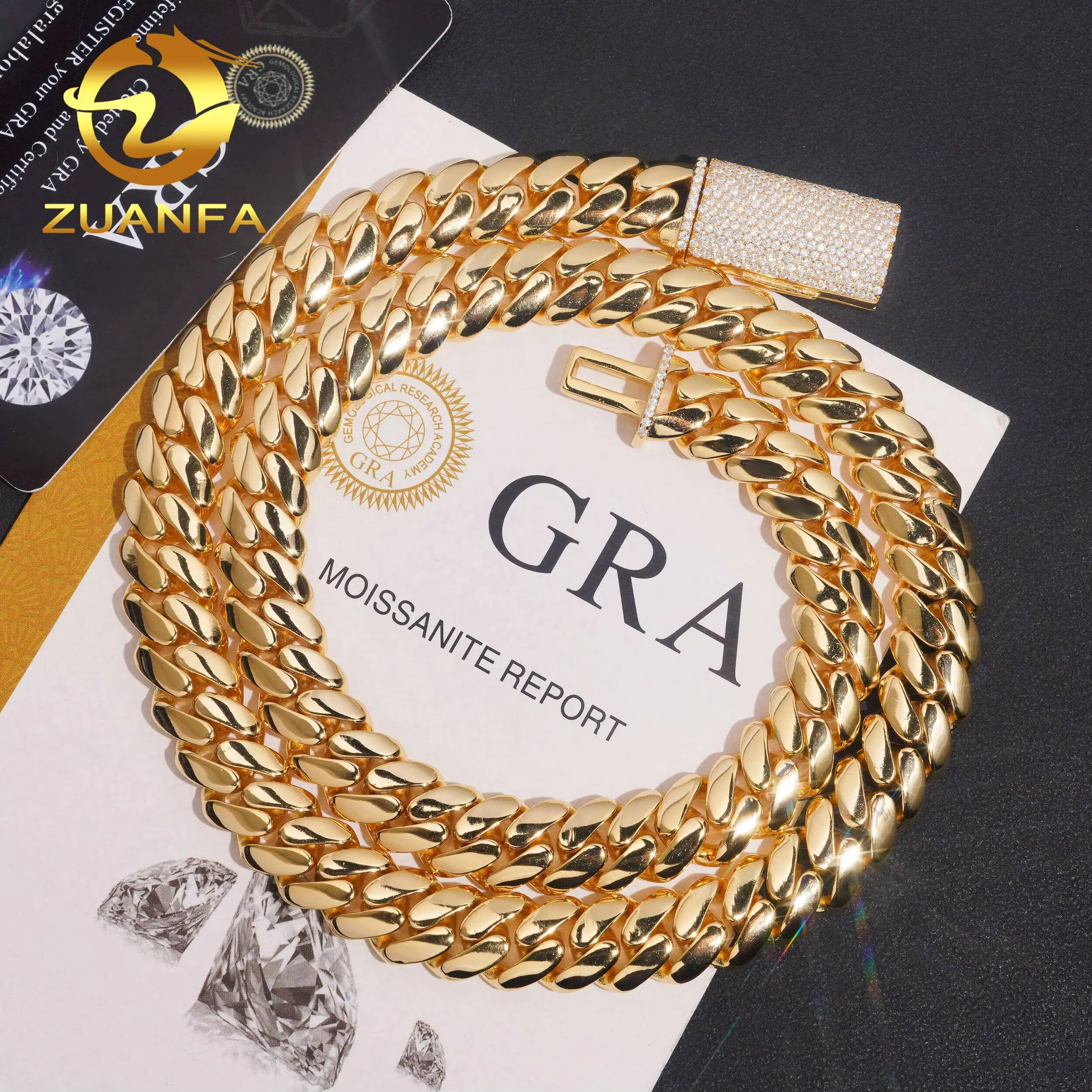 Real Gold Plated 12mm Moissanite Clasp Chain Cuban... From Xiaoming731 ...
