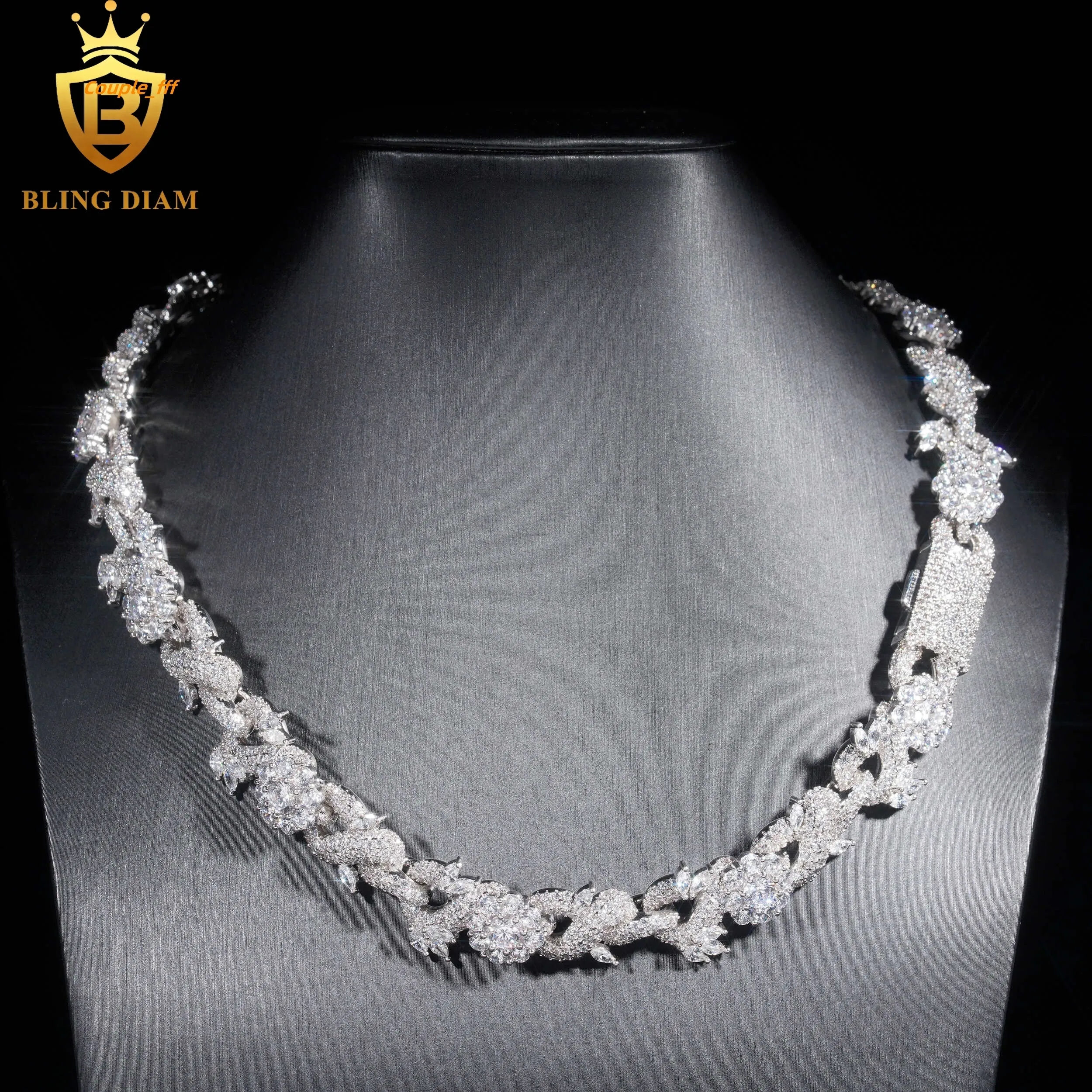 15mm Cuban Link Chain Bracelet for Men with Flower Fancy Shape VVS ...