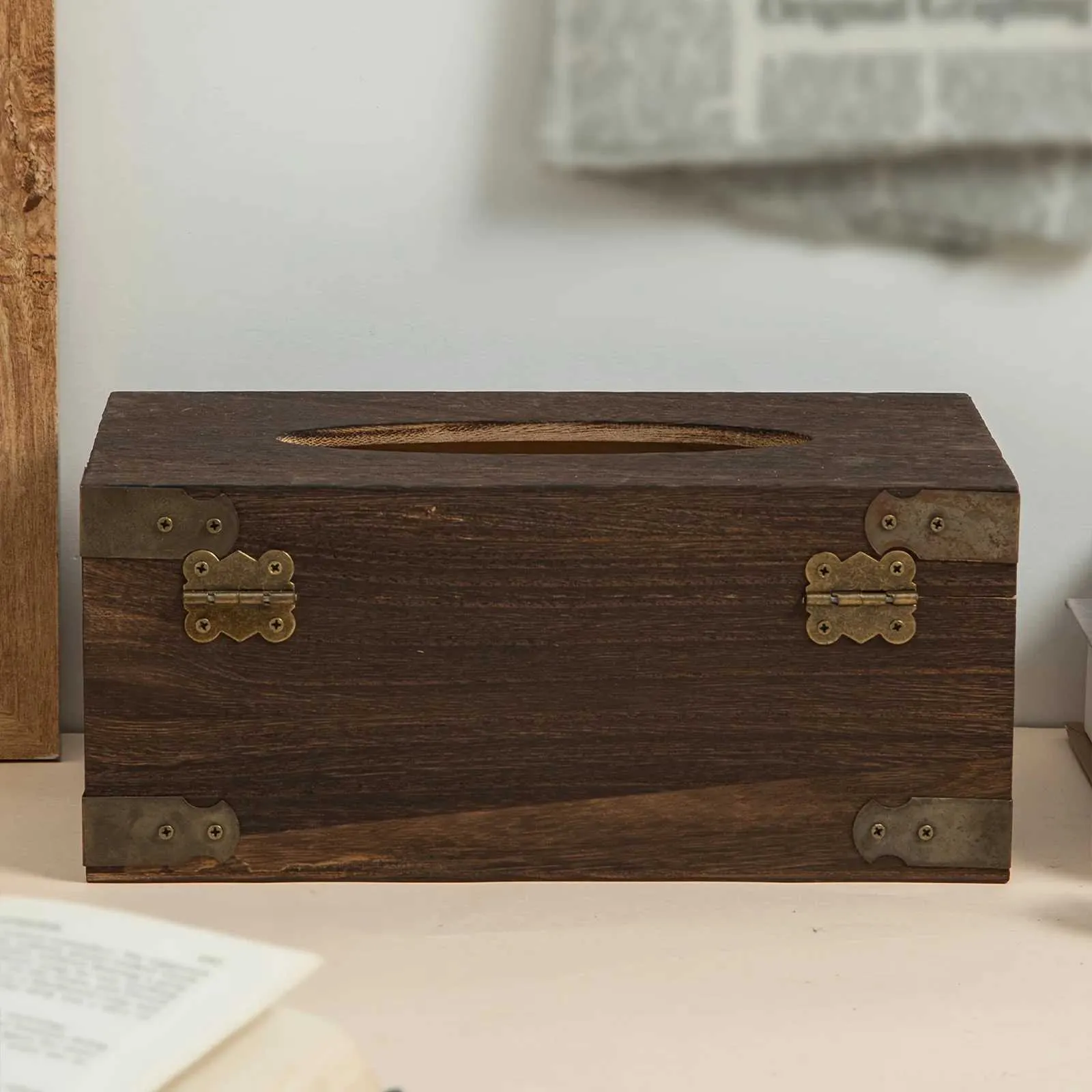 Solid Wooden Tissue Box Holder with Vintage Metal Lock and Plastic ...