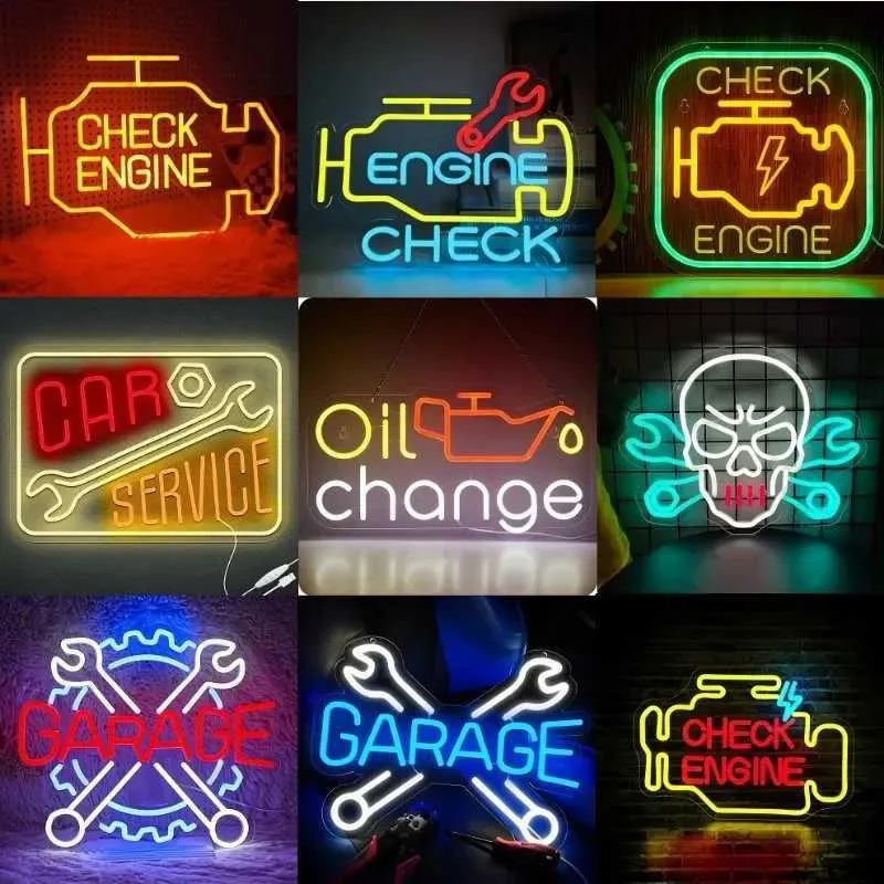 Garage Light Neon Sign RGB Acrylic Check Engine LED Wall Decor for Man ...