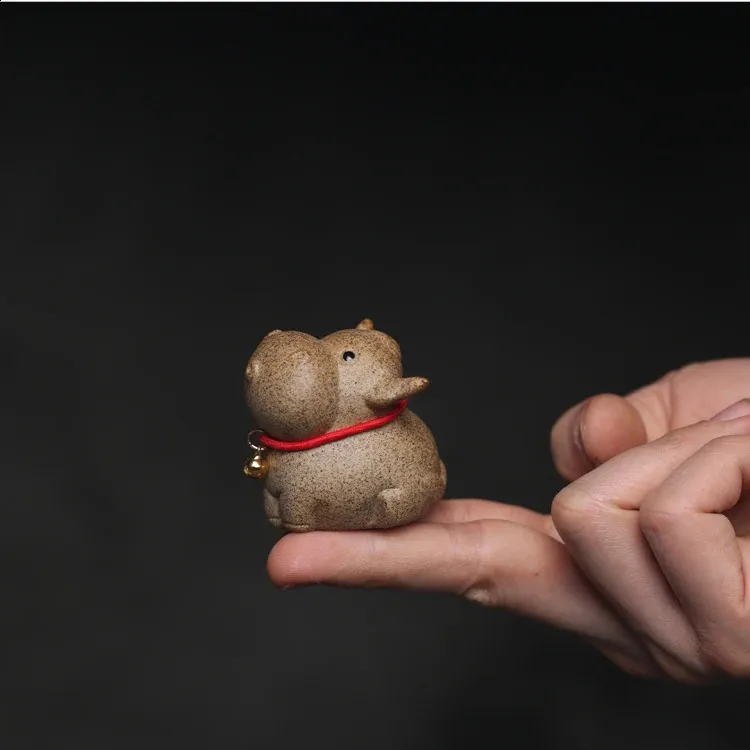 Handmade Pottery Cute Bull Tea Pet Spirit Figurines Tea Ceremony ...