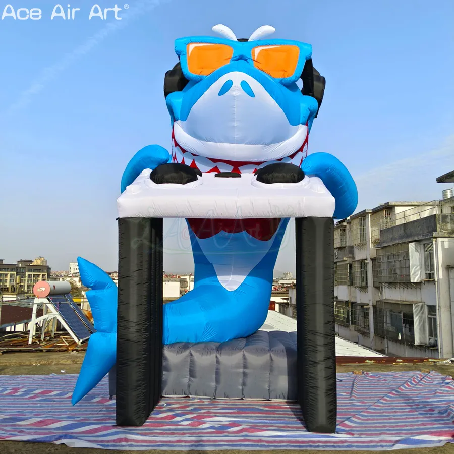 5m Inflatable Shark Model Giant Blow Up DJ Shark Replica For Night Club ...