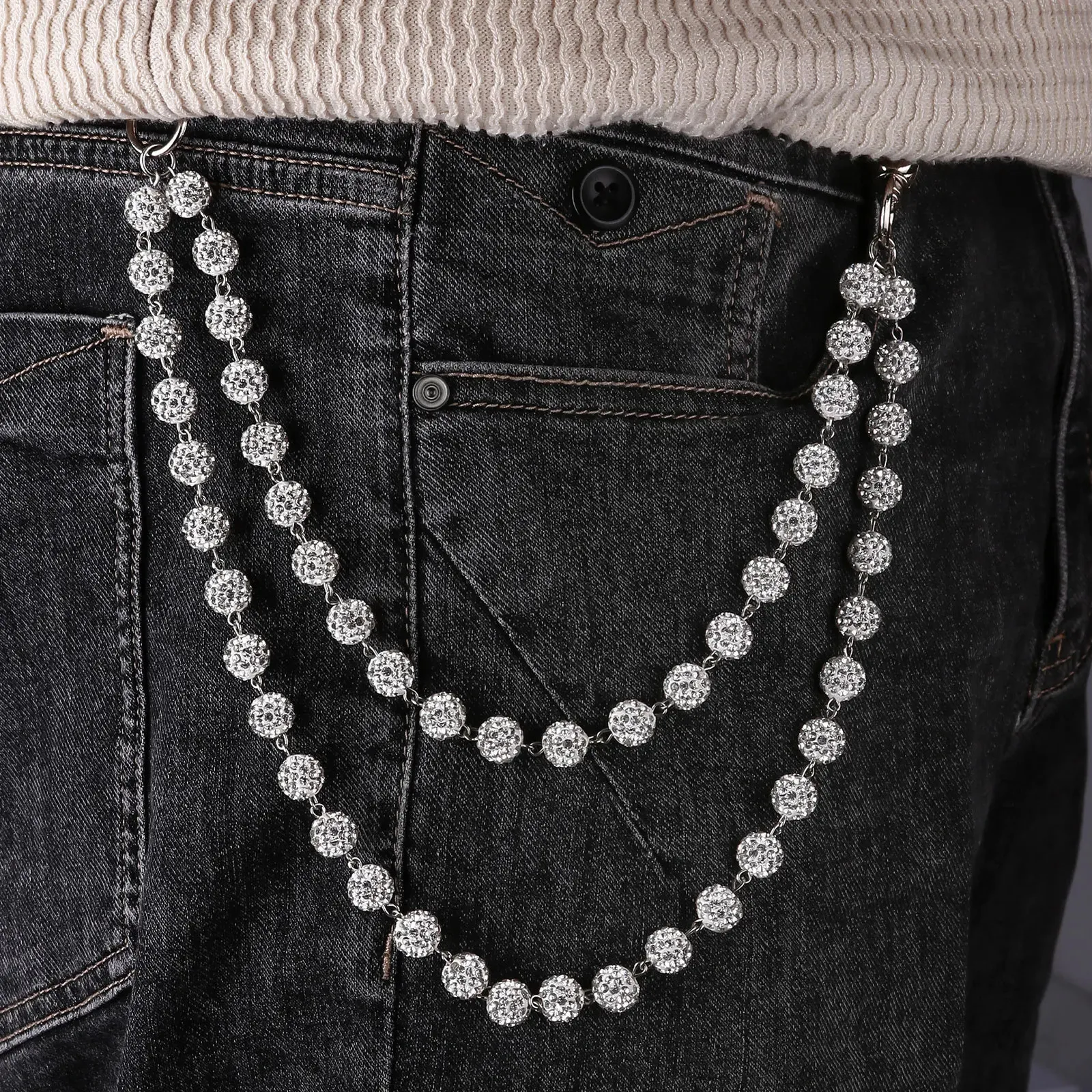 Harajuku Street Rhinestone Keychain Wallet Belt Chain for Men Hip Hop ...