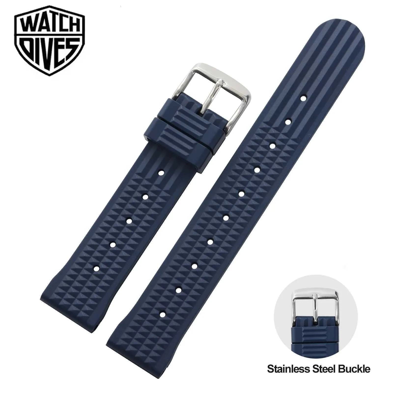 FKM Rubber Waffle Watch Straps 20mm 22mm Waterproof Fluororubber Diver ...