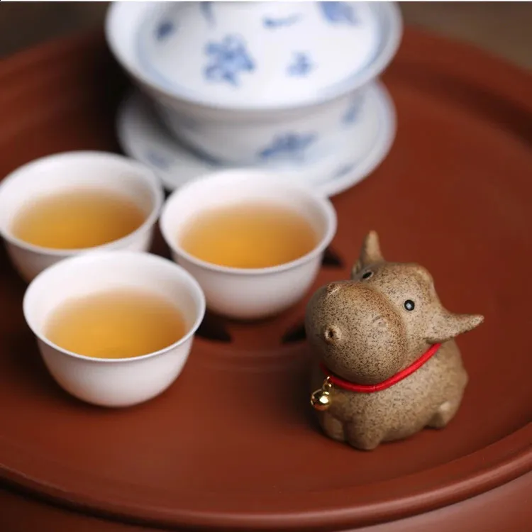 Handmade Pottery Cute Bull Tea Pet Spirit Figurines Tea Ceremony ...