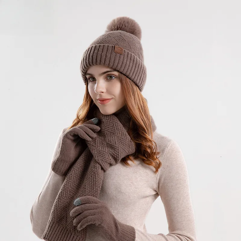Wool Knitted Winter Hat Scarf Gloves Set Unisex Acrylic Jacquard Weave ...