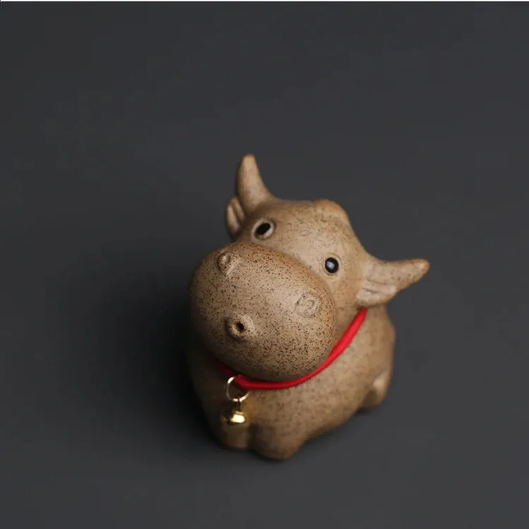 Handmade Pottery Cute Bull Tea Pet Spirit Figurines Tea Ceremony ...