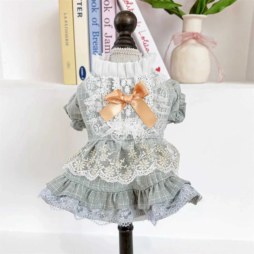 Striped Lace Princess Dog Skirt Dress Autumn Winter Pet Clothes for ...