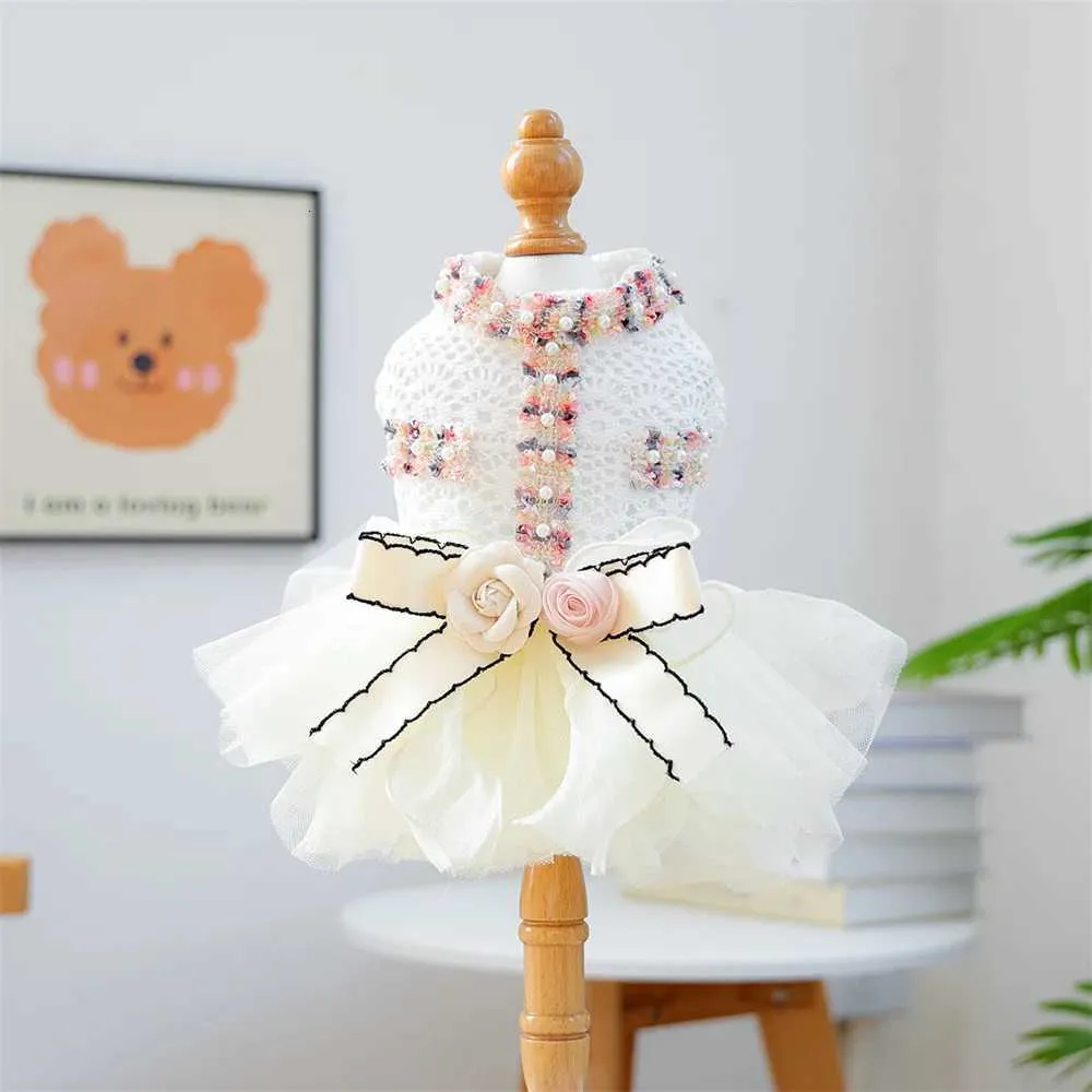 Striped Lace Princess Dog Skirt Dress Autumn Winter Pet Clothes for ...
