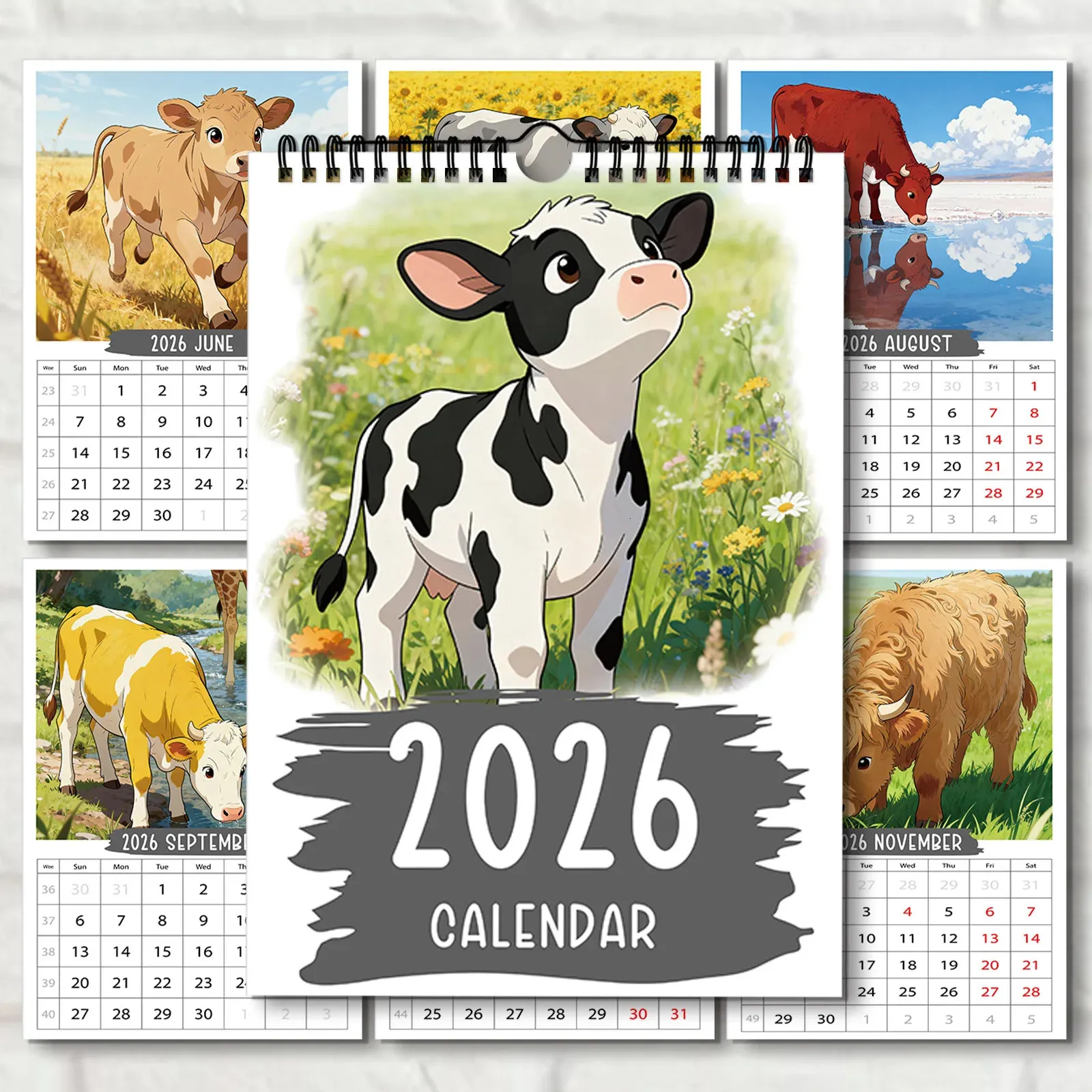 Funny Cow Wall Calendar 2026 A4 Size With 12 Cute Patterns Yearly ...