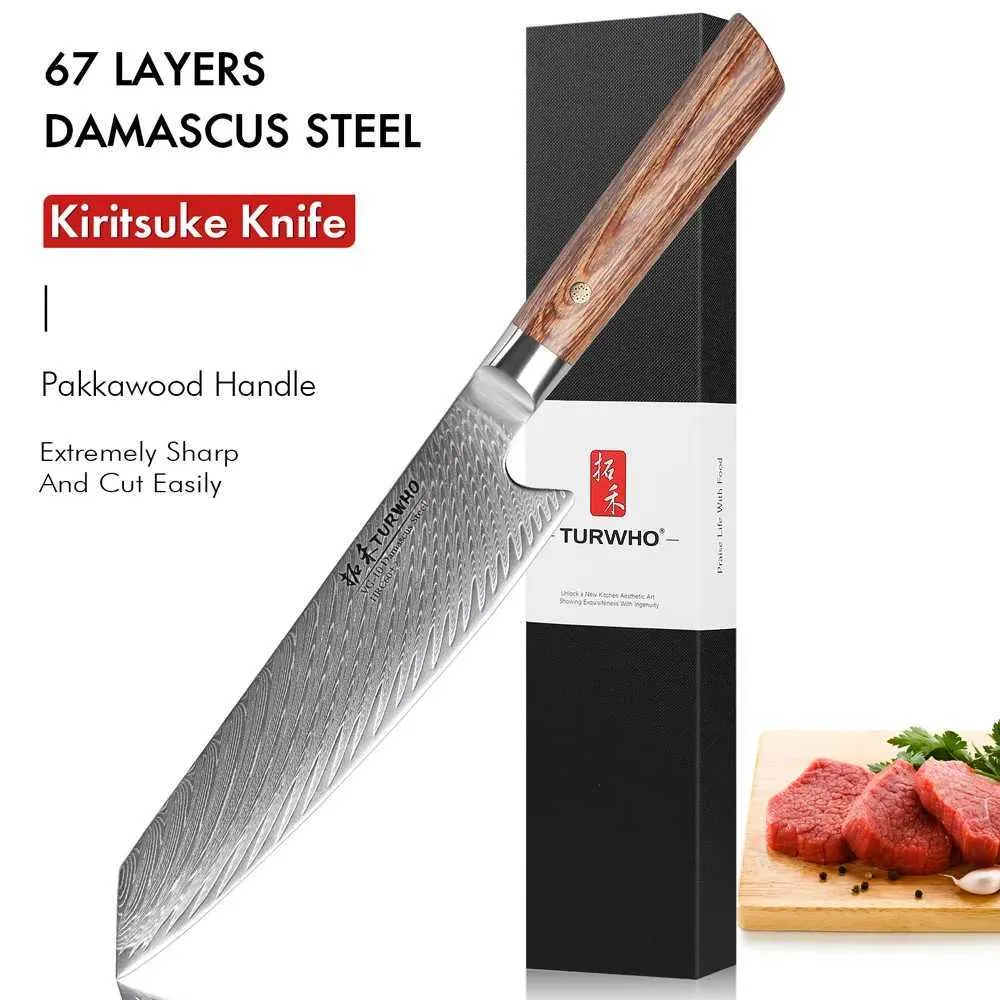 TURWHO 8 Inch Japanese Kiritsuke Meat Cleaver Knife Set Hand Gaged ...