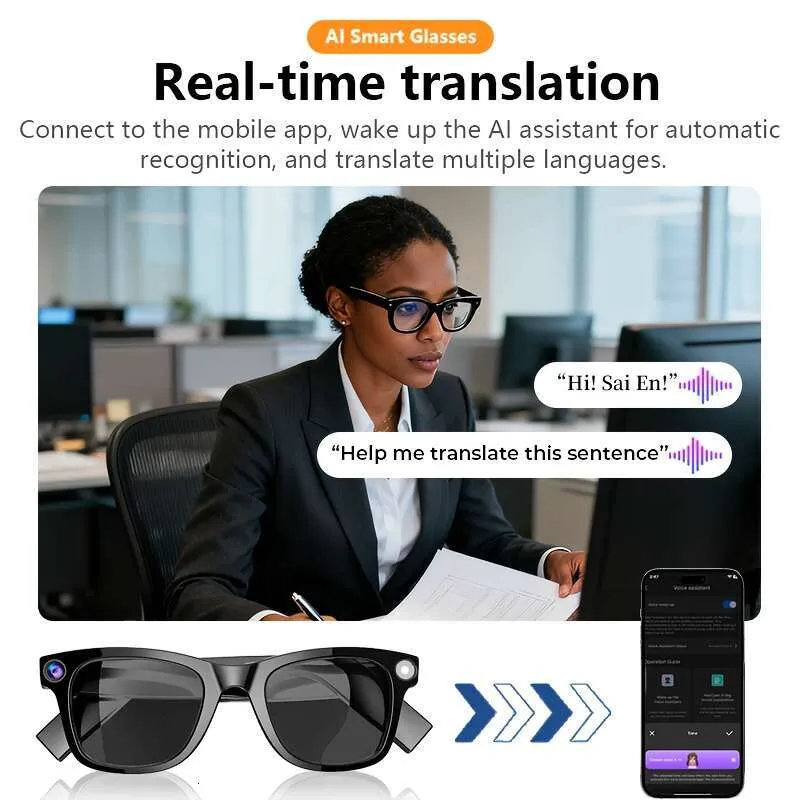 AI Smart Glasses Wireless Voice Assistant Headphones With Video ...