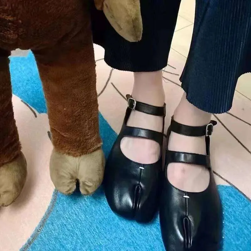 Tabi Mary Jane Ballet Flats for Women with Buckle Strap, PU Upper, Fur ...