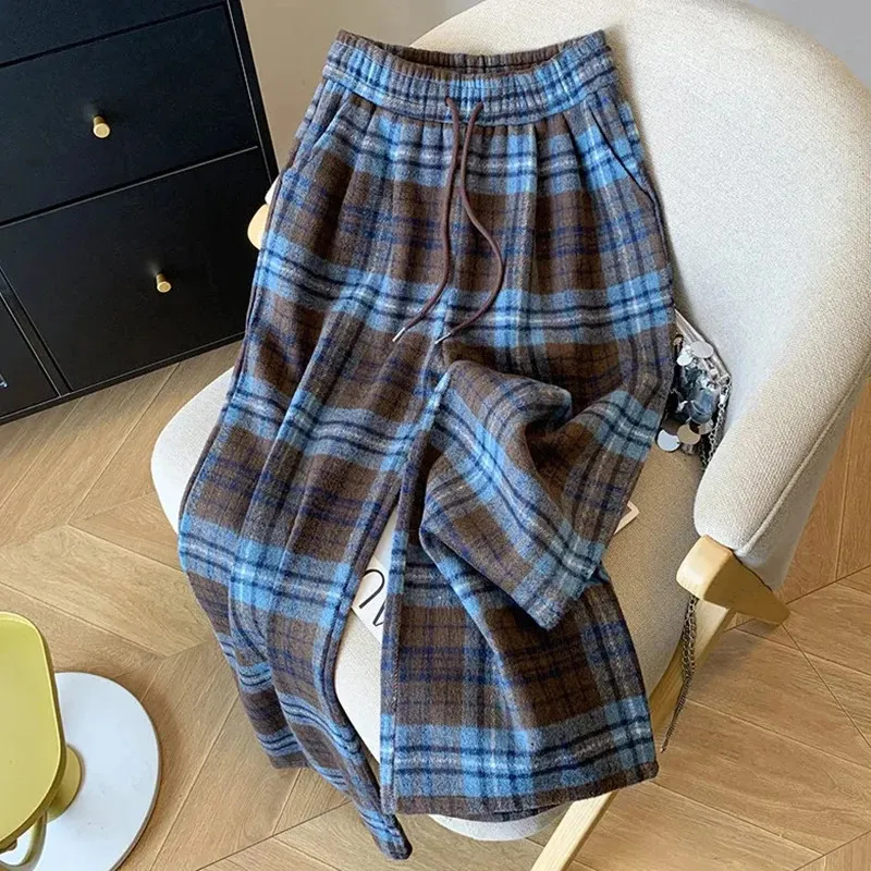 Plaid High Waisted Pants Loose Vintage Bootcut Trousers with Pockets 25 ...