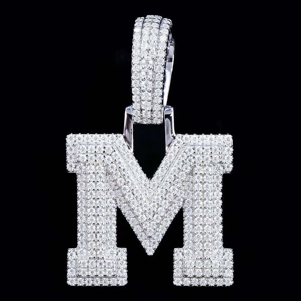 Sier Letter M D VVS Moissanite Pendant Necklace Hip Hop Jewelry Charm ...