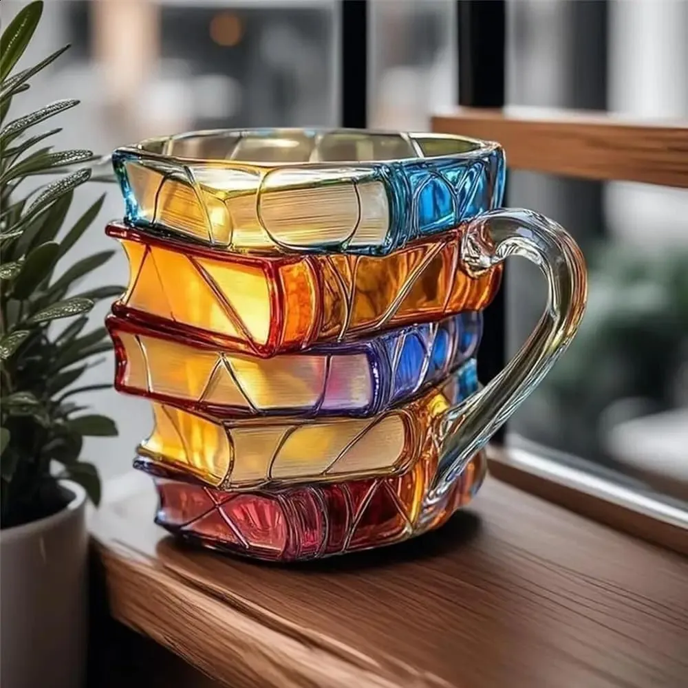 Hj1125 Coffee Cups 3D Painted Book Mug Glass For Cold Brew Unique ...