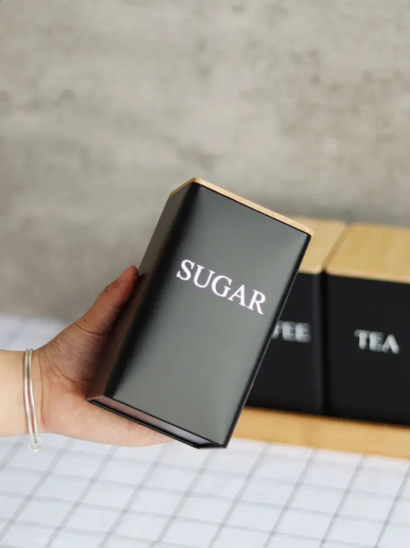 Coffee Bean Storage Jar with Bamboo Lid, Simple Style Metal Tea Coffee ...