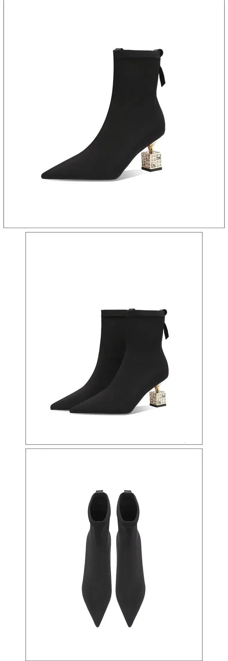 French Black Rubber Short Boots Womens Pointed Toe Wedge Heel Half ...