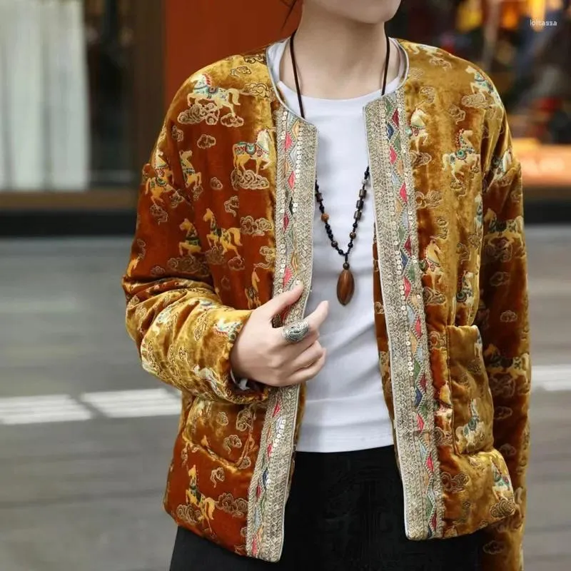 Velvet Mandarin Collar Jacket Women Winter Warm Coat Chinese Style ...