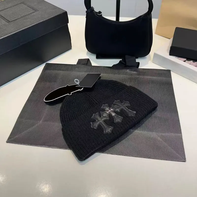 Gothic Knit Beanie with Cross Patch and Metal Decor Silk Fitted Dome ...