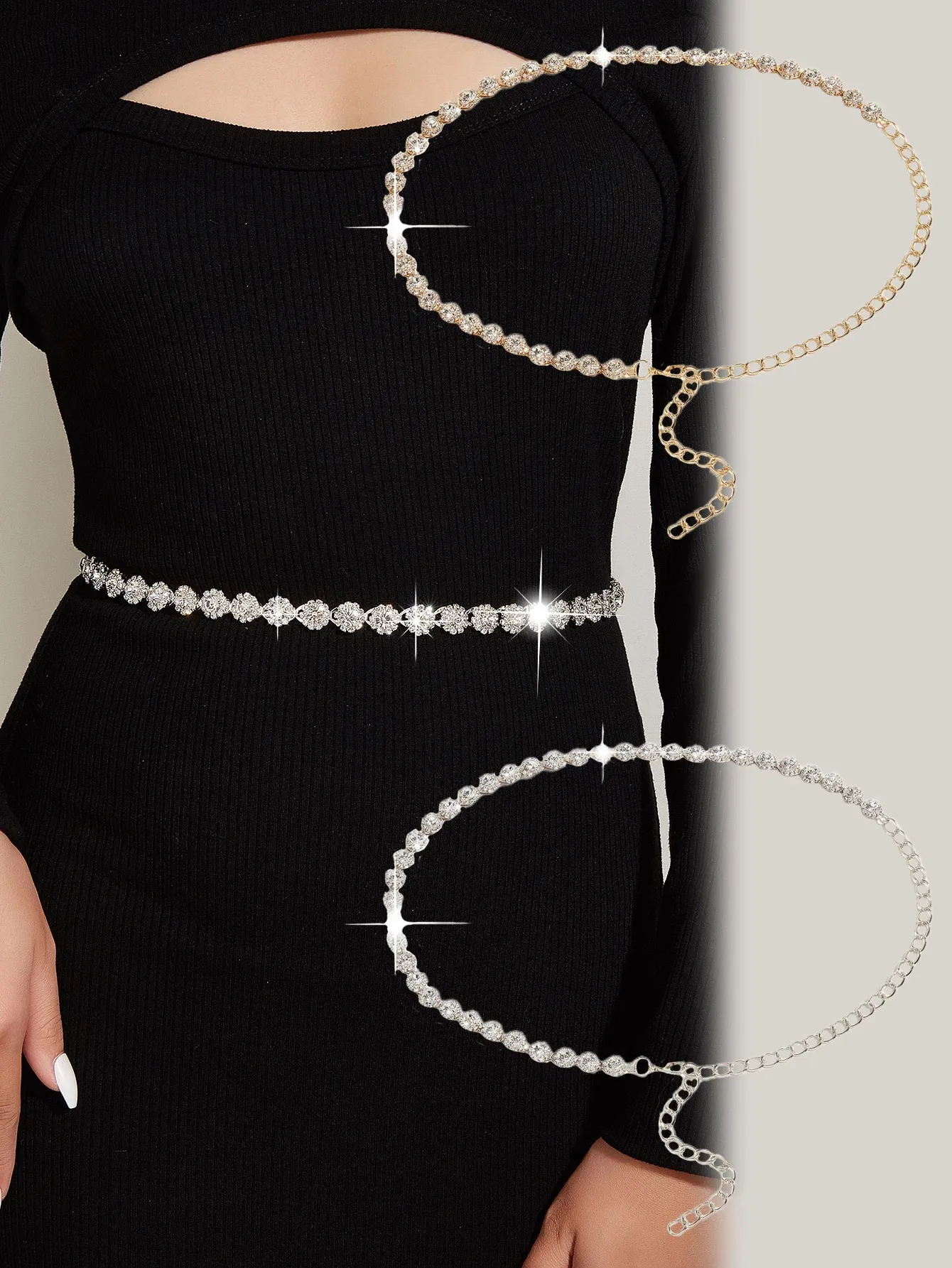 One Piece Women's Sparkling Large Grain Decoration Solid Color Chain ...