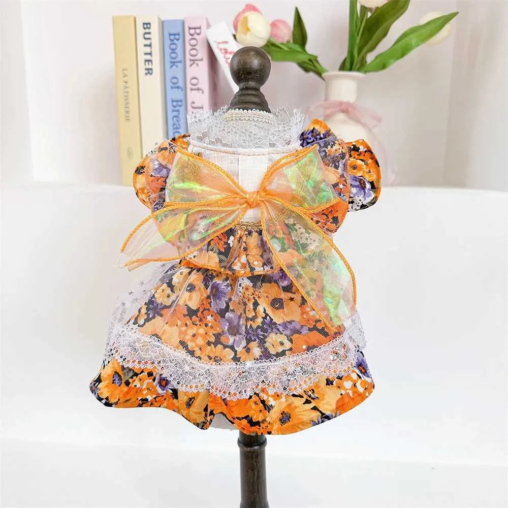 Striped Lace Princess Dog Skirt Dress Autumn Winter Pet Clothes for ...