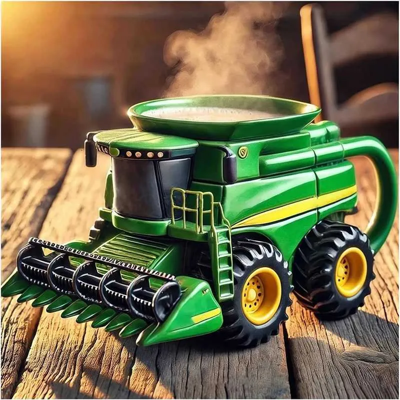 Creative Retro Green Tractor Coffee Cup Bone China Decorative Water Cup ...