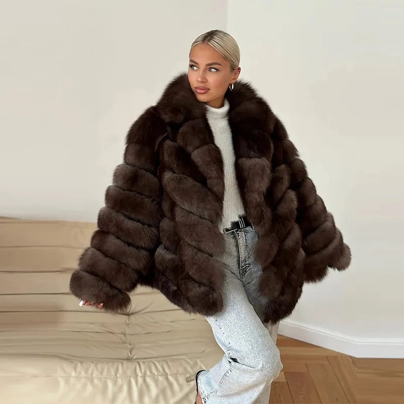 Ladies Long Fur Coat Brown Thick Warm Fur Bat Sleeved Synthetic Fiber ...