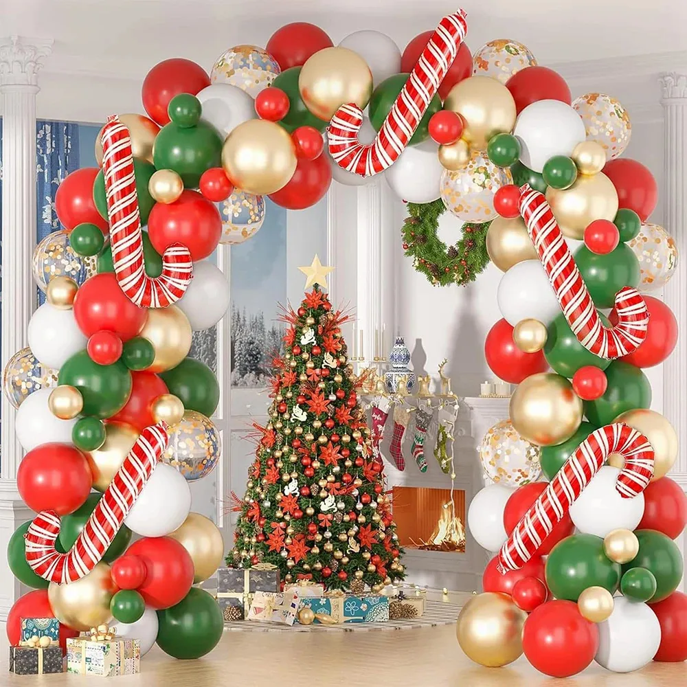 Christmas Theme Red Green Balloon Arch Kit Gold Confetti Latex Foil ...