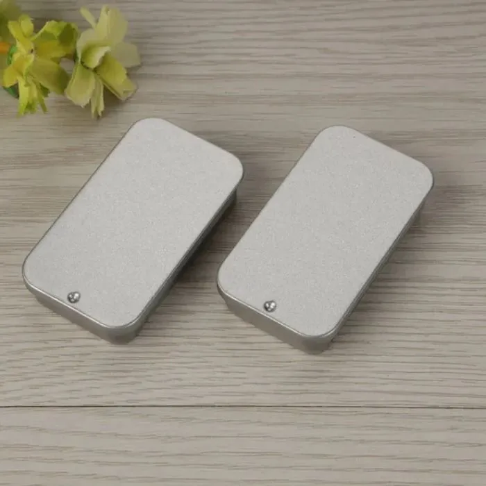 Small White Sliding Metal Food Tin Box Container 3.15 × 1.97 × 0.59 in ...