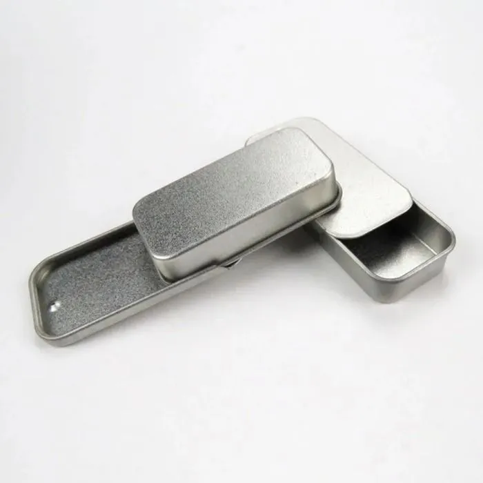 Small White Sliding Metal Food Tin Box Container 3.15 × 1.97 × 0.59 in ...