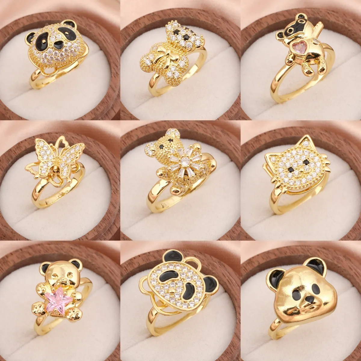 Designer Love Rotatable Panda Ring Heart Band Ring For Men And Women ...