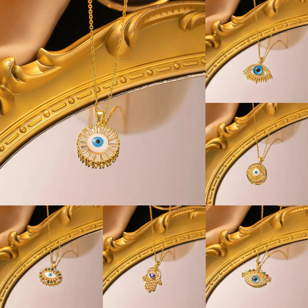 Blue Evil Eye Necklace for Women Gold Filled Stainless Steel Pendant ...