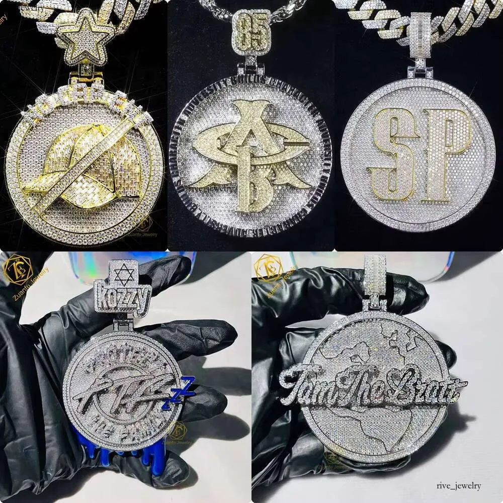 Custom Rose White Gold Men's Iced Jewelry Red Moissanite Cuban 3D Name ...