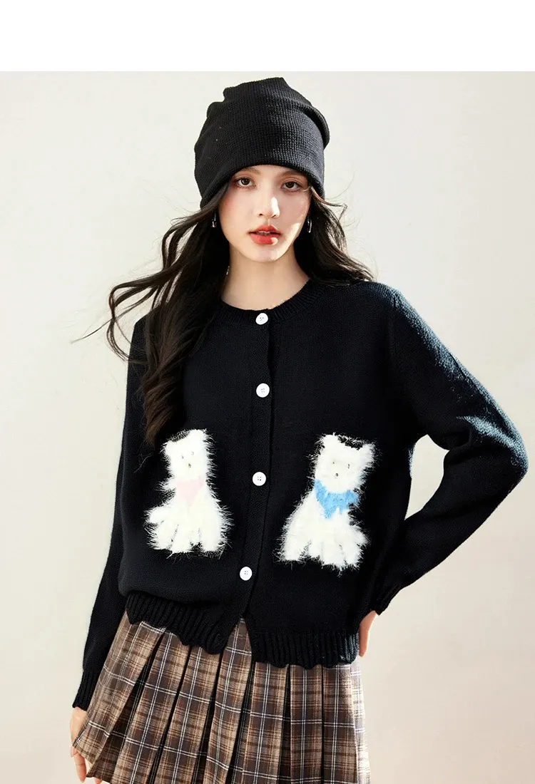 Simple Pockets Slim Knitted Cardigan Woman O-Neck Long Sleeve Acetate ...