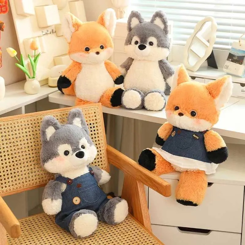 Kawaii Fox Wolf Plush Toys Plushies Dolls Anime Stuffed Animals Rompers ...
